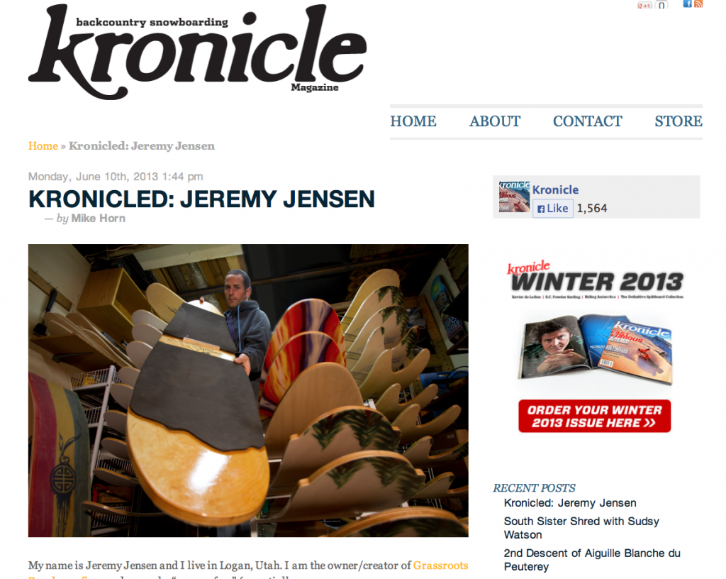 Jeremy Jensen interview with Kronicle Magazine - Grassroots Powdersurfing
